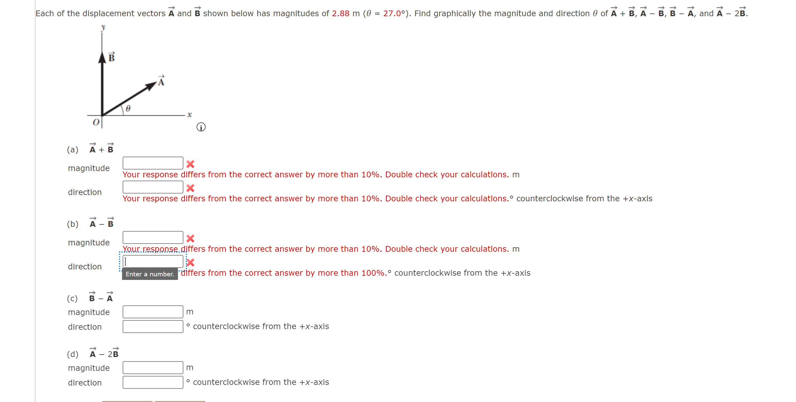 Solved ch of the displacement vectors A and B shown below | Chegg.com