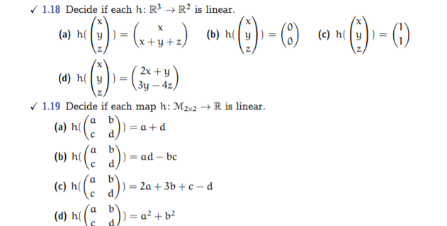 Solved 1.18 Decide if each h: R3 + R2 is linear. (a) hy () | Chegg.com