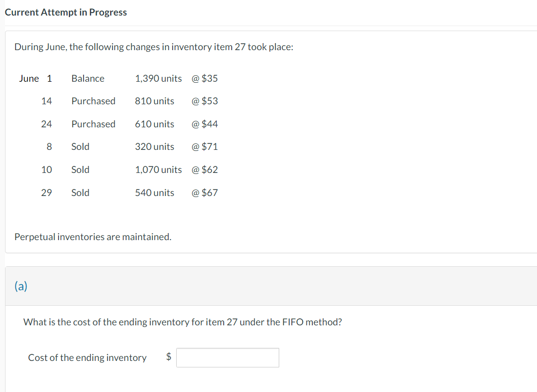Solved Current Attempt in ProgressDuring June, the following | Chegg.com