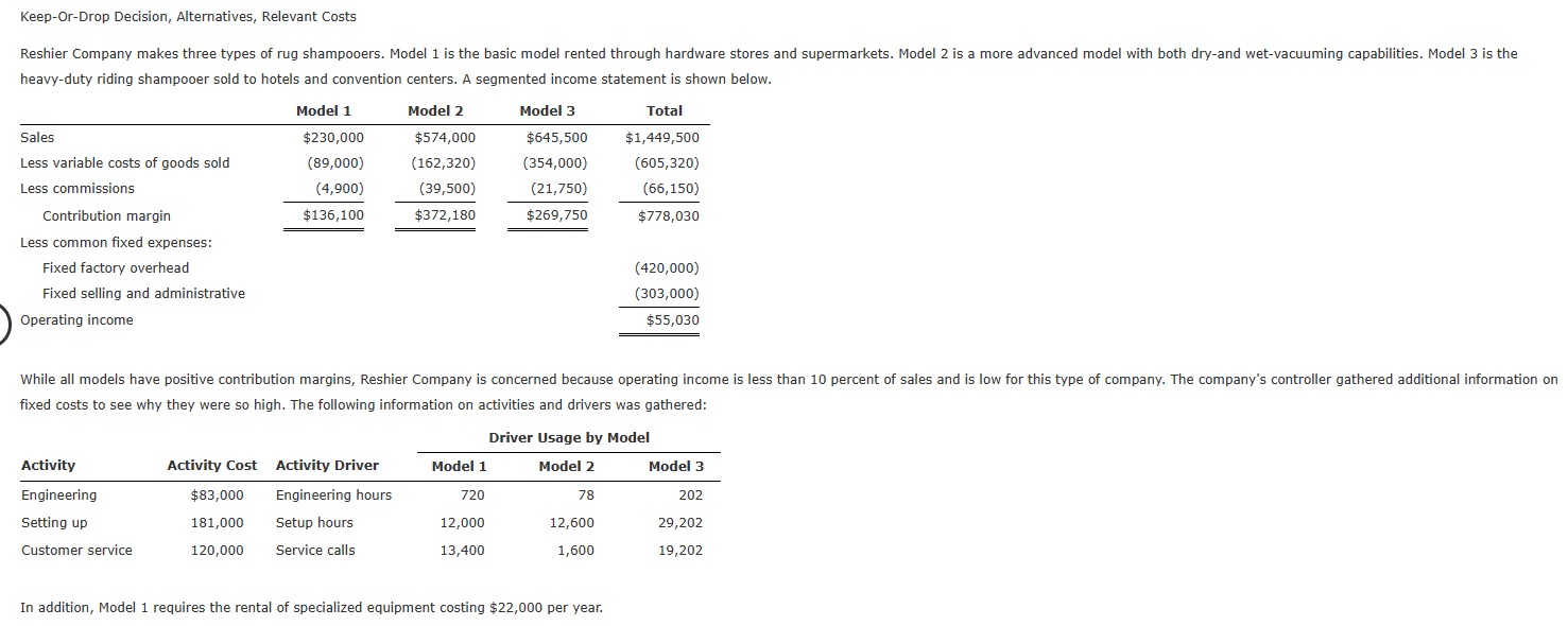 Solved Keep-Or-Drop Decision, Alternatives, Relevant Costs | Chegg.com
