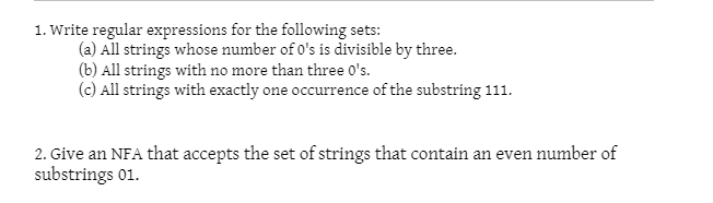 Solved 1. Write regular expressions for the following sets: | Chegg.com