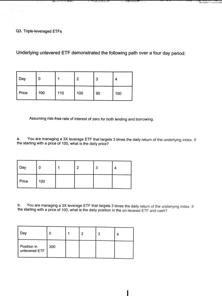 Q3. Triple-leveraged ETFs Underlying unlevered ETF | Chegg.com