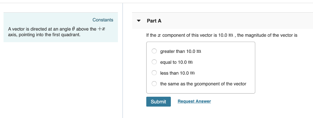 Solved Constants Part A A vector is directed at an angle 0 | Chegg.com Solved Constants Part A A vector is directed at an angle 0 | Chegg.com