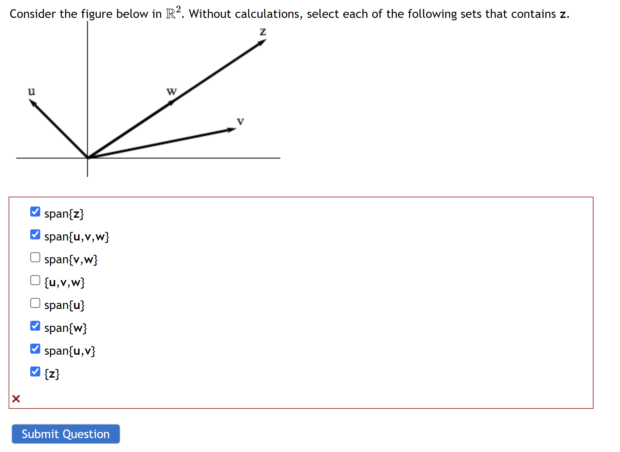 Solved span{v,w}{u,v,w}span{u}span{w}span{u,v} | Chegg.com