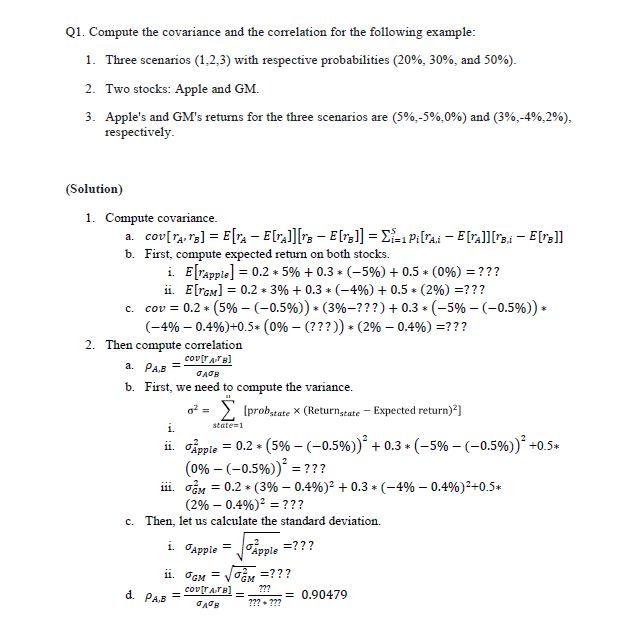 Q1. Compute the covariance and the correlation for | Chegg.com