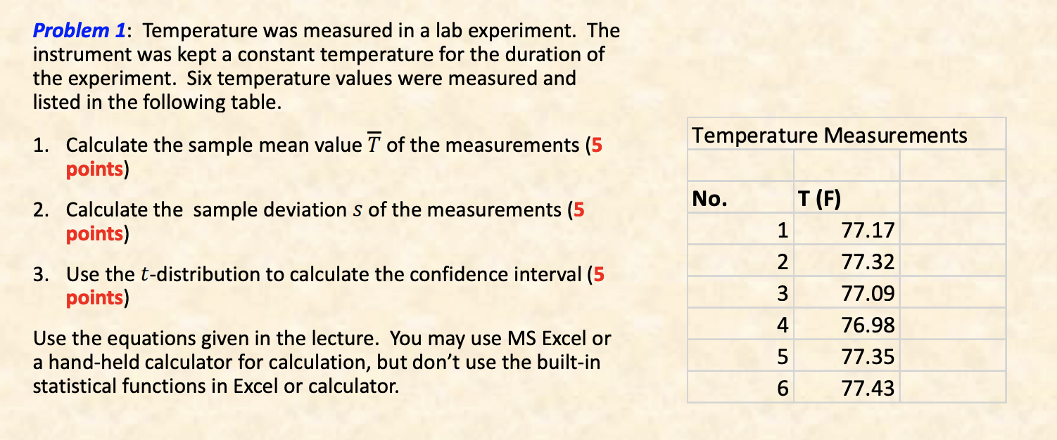 Solved Problem 1: Temperature was measured in a lab | Chegg.com