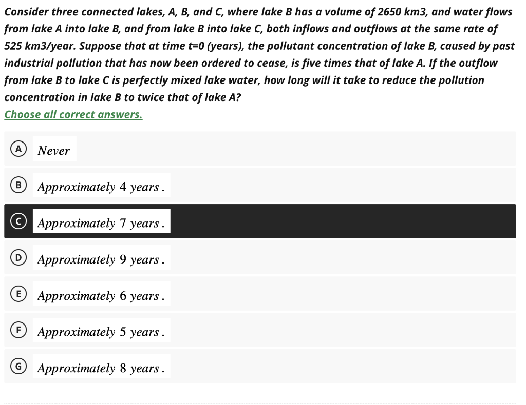 Solved Consider three connected lakes, A,B, and C, where | Chegg.com