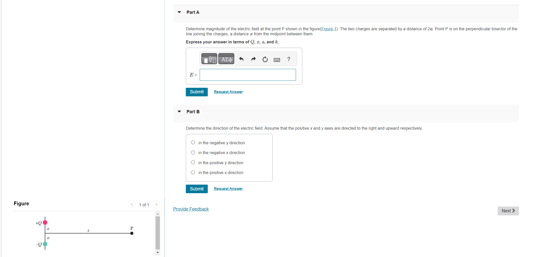 Solved The electric field midway between two equal but | Chegg.com