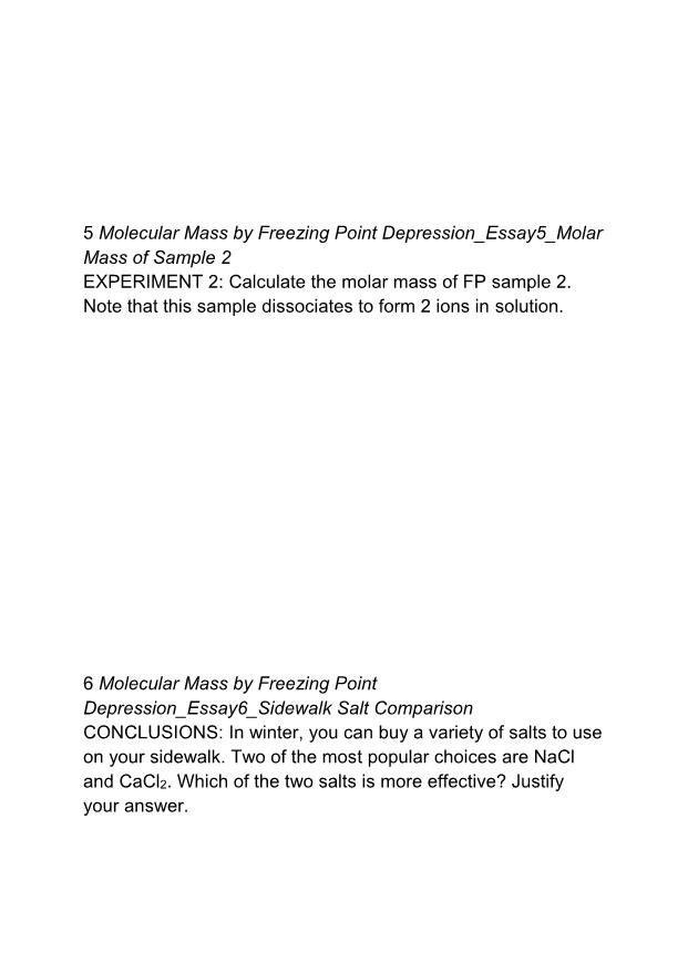 Solved 1 Molecular Mass by Freezing Point | Chegg.com