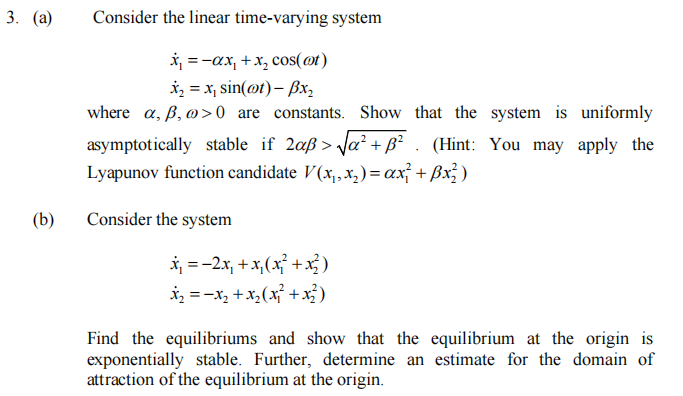 A Consider The Linear Time Varying System