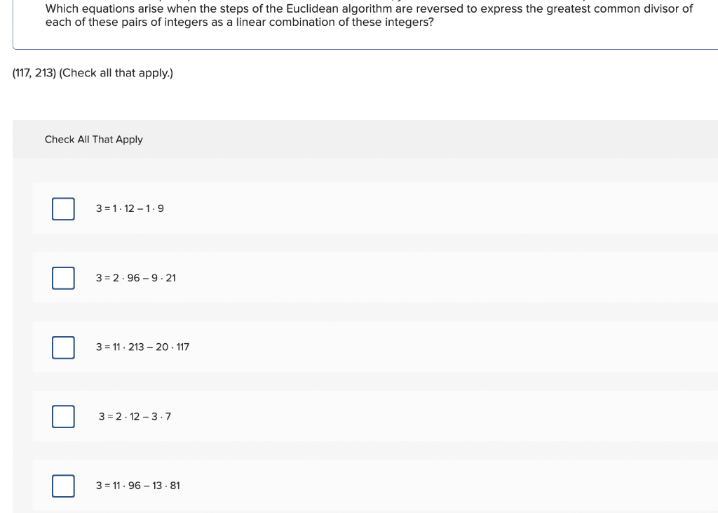 Solved Which Equations Arise When The Steps Of The Euclidean