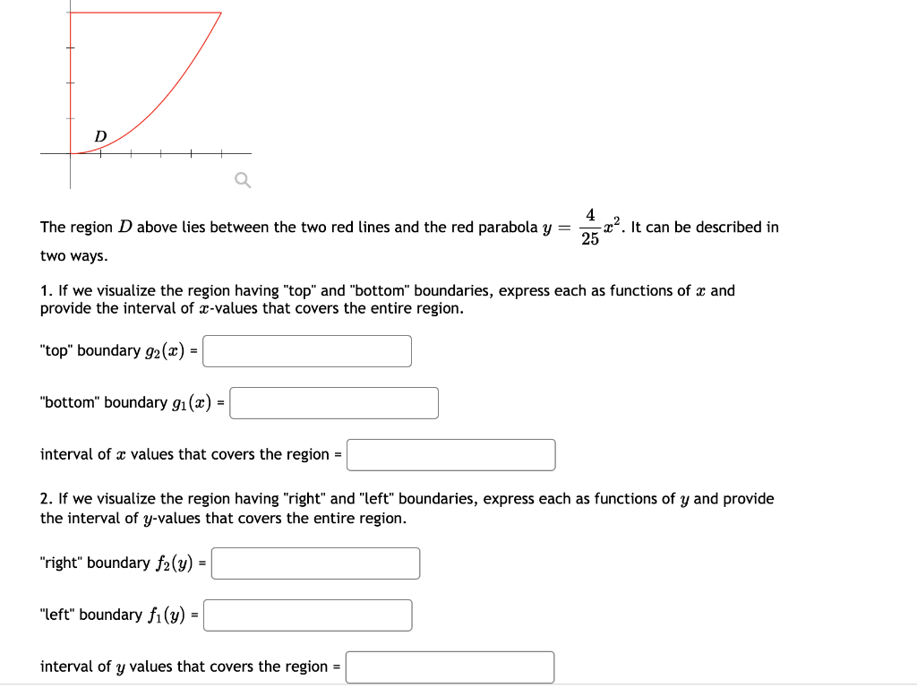 Solved The region D above lies between the two red lines and | Chegg.com
