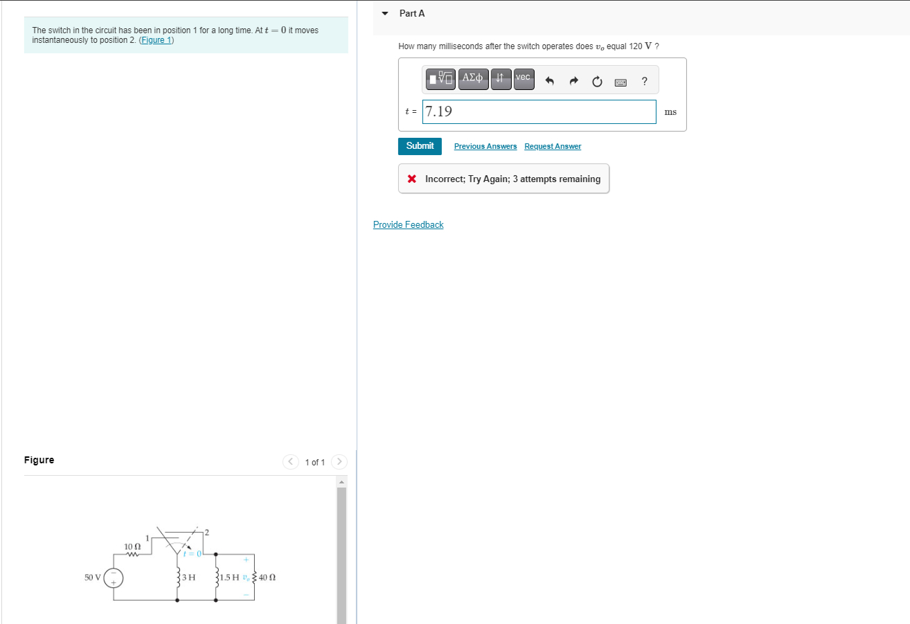Solved The switch in the circuit has been in position 1 ﻿for | Chegg.com