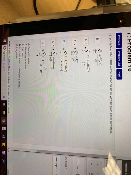 Solved 7:Problem 16 Matrices & Previous Problem List Next (1 | Chegg.com
