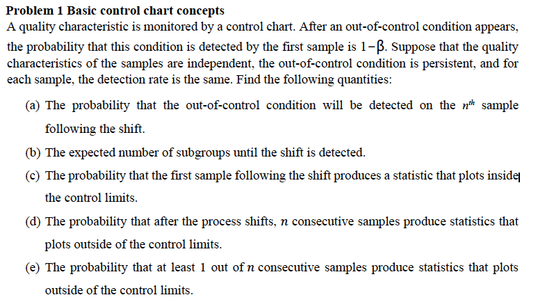 Solved Problem 1 Basic control chart concepts A quality | Chegg.com