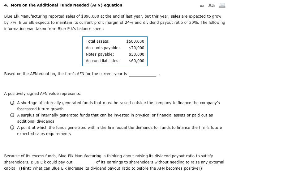Solved 4. More on the Additional Funds Needed (AFN) equation | Chegg.com