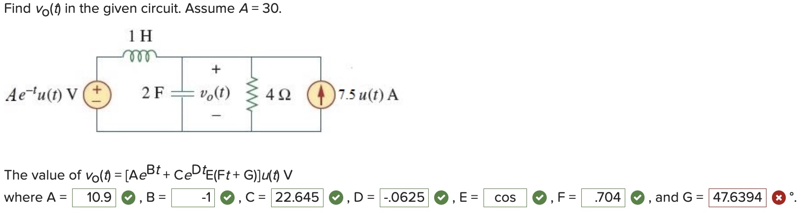 Solved Find v0(t) in the given circuit. Assume A=30. The | Chegg.com