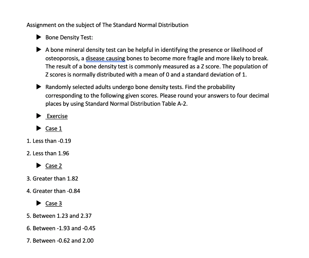 Solved Assignment on the subject of The Standard Normal | Chegg.com