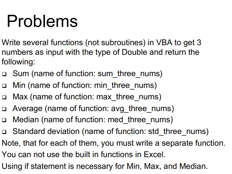 Solved Problems Write Several Functions Not Subroutines In