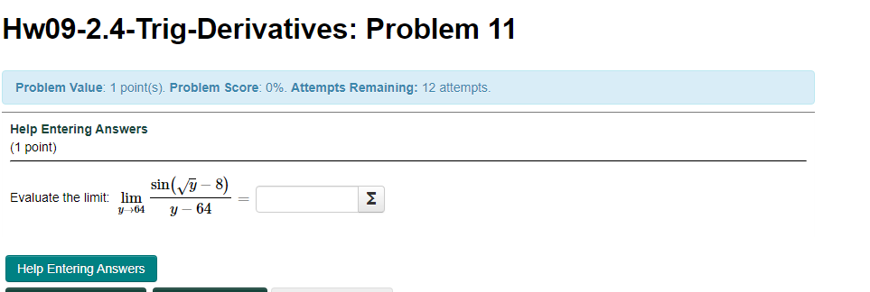 Solved Hw09-2.4-Trig-Derivatives: Problem 11 Problem Value: | Chegg.com