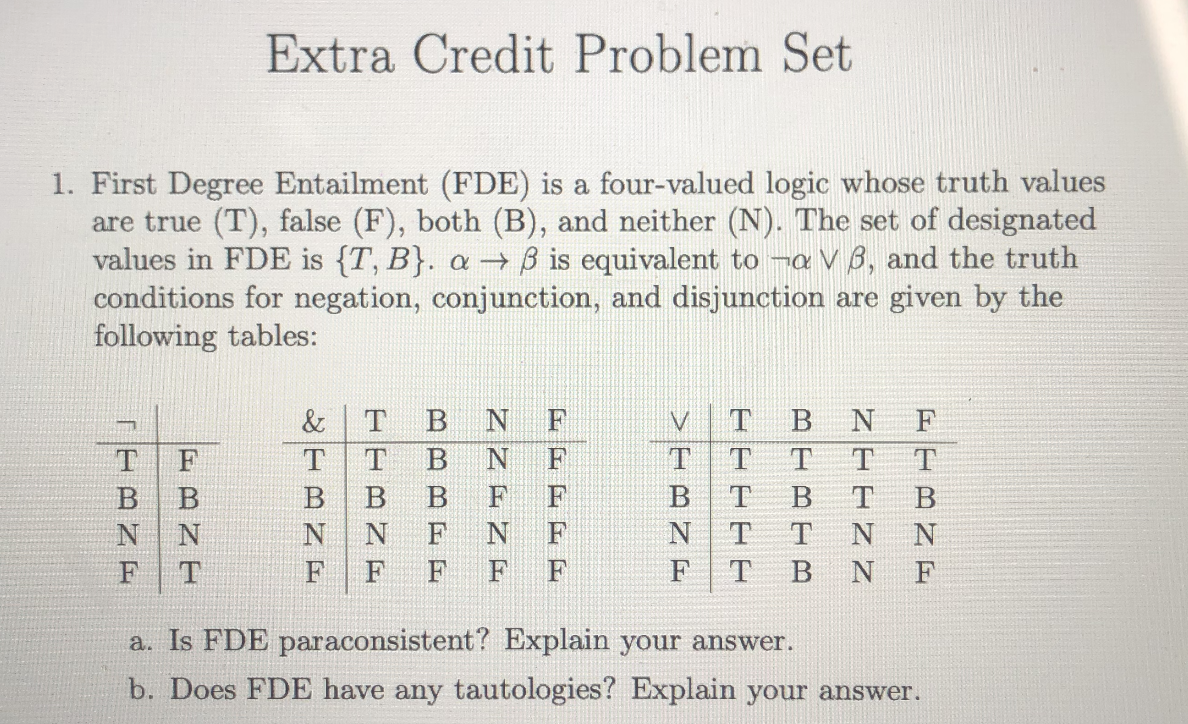 Solved Extra Credit Problem Set 1. First Degree Entailment | Chegg.com
