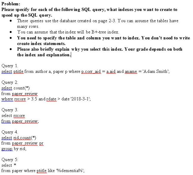 Solved Problem Please Specify For Each Of The Follow Ing Sql 9875