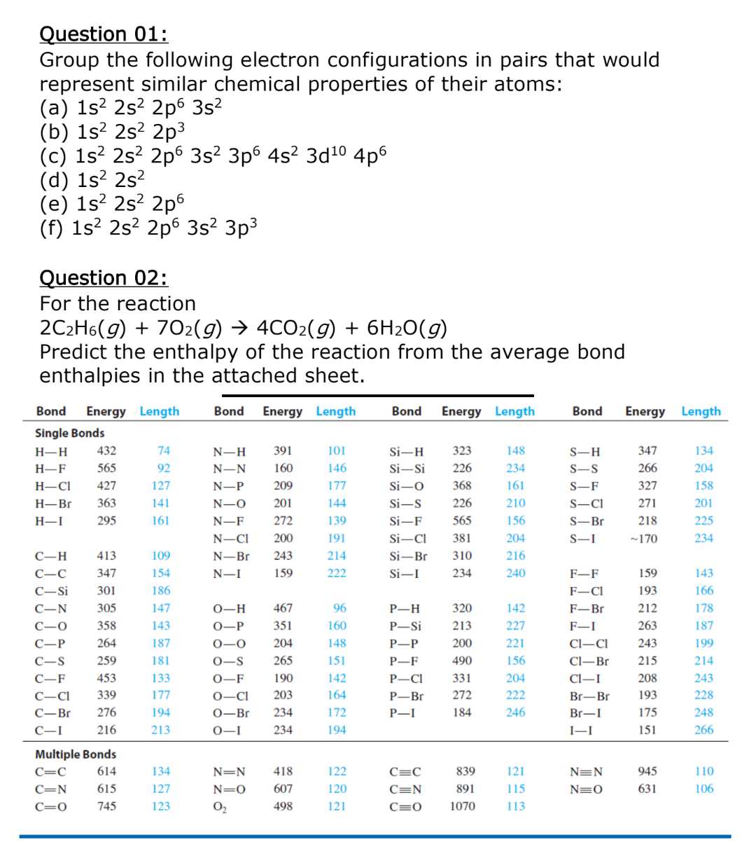 Solved Question 01: Group the following electron | Chegg.com