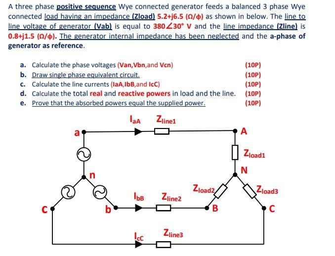 Solved A three phase positive sequence Wye connected | Chegg.com