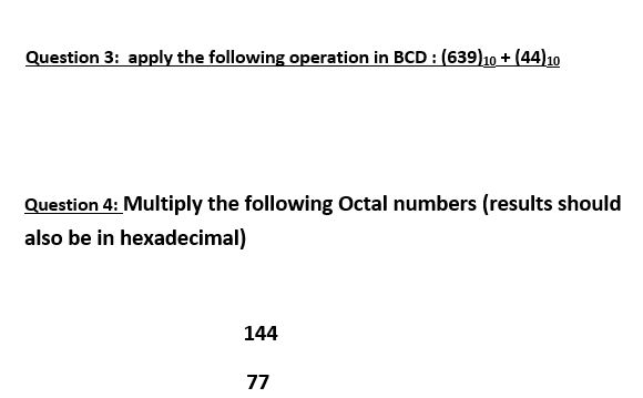 Solved Question 3: apply the following operation in BCD: | Chegg.com