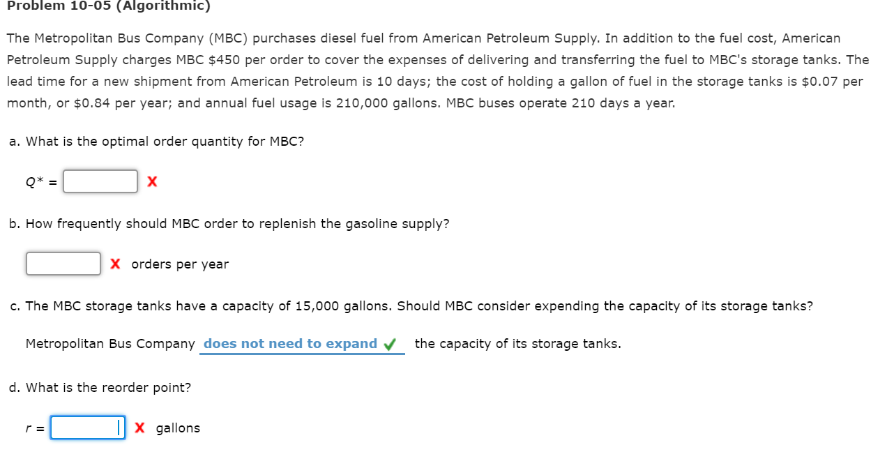 Solved Problem 10-05 (Algorithmic) The Metropolitan Bus | Chegg.com