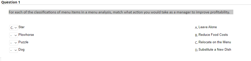 Solved Question 1For each of the classifications of menu | Chegg.com