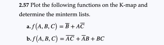 Solved Problem 2.57 parts a and b. Plot functions on K-maps | Chegg.com