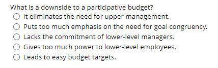 Solved What is a downside to a participative budget?It | Chegg.com