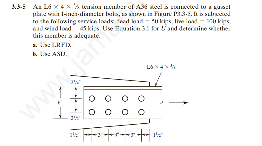 Solved An L6 X 4 X 5/8 tension member of A36 steel is | Chegg.com