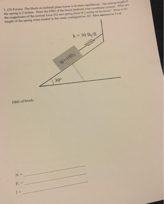 Solved 3. (20 Points) The block on inclined plane below is | Chegg.com