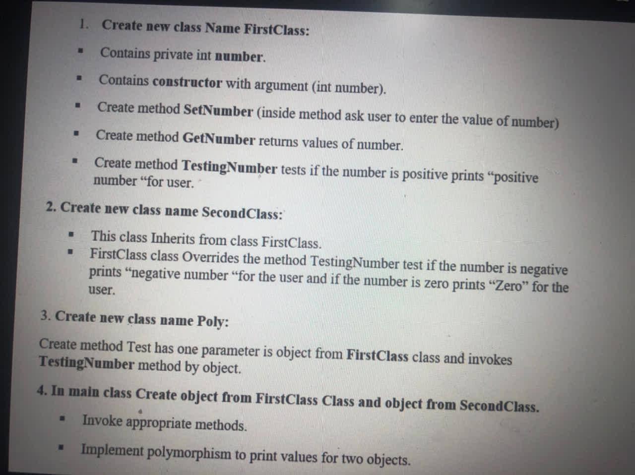 Solved 1. Create new class Name FirstClass: Contains private | Chegg.com