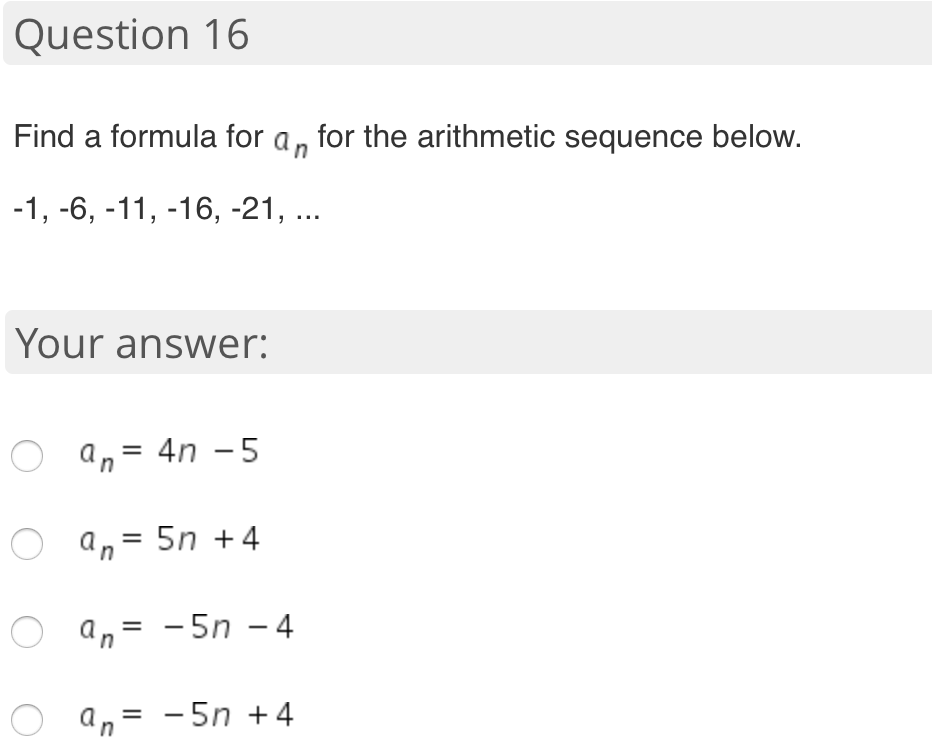 Solved Question 16 Find a formula for an for the arithmetic | Chegg.com