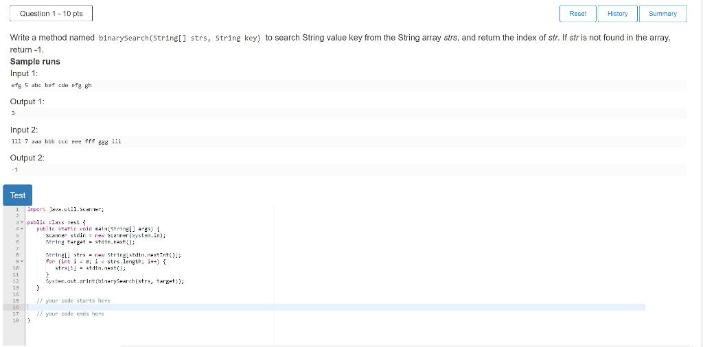 Solved Question 1 - 10 pts Reset History Summary Write a | Chegg.com