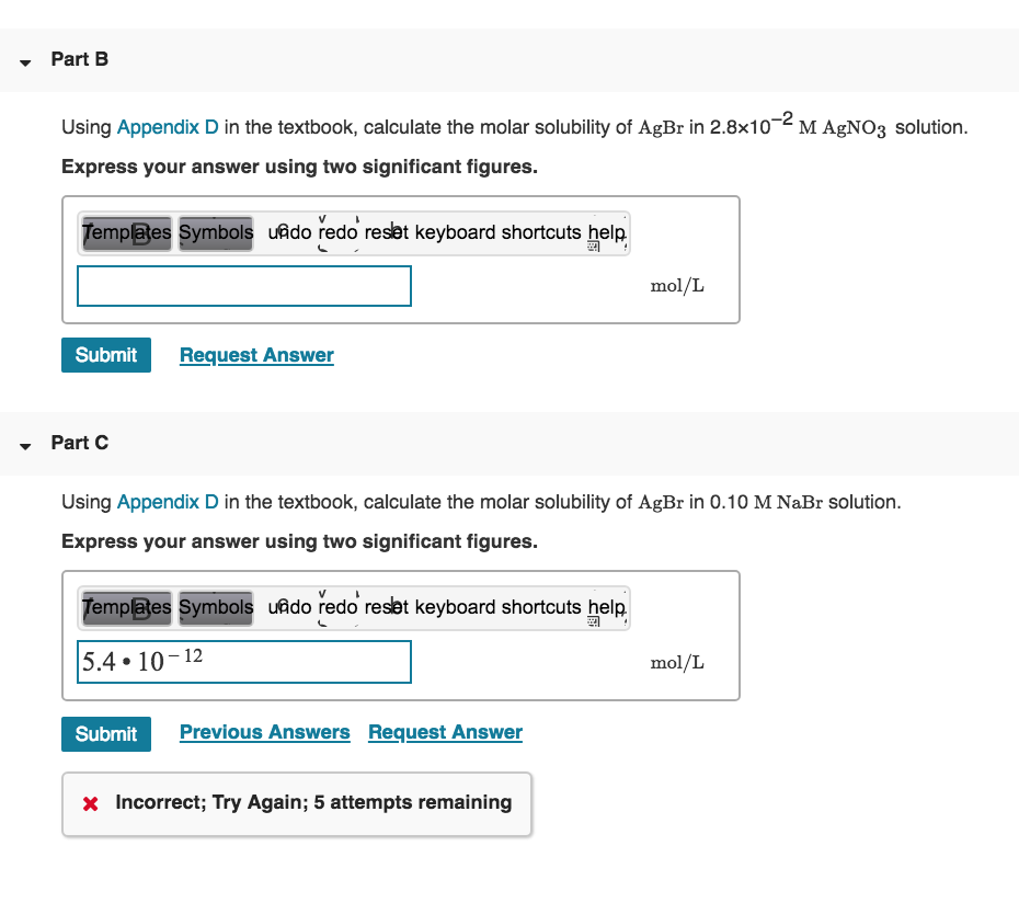 Solved Part B Using Appendix D in the textbook, calculate | Chegg.com