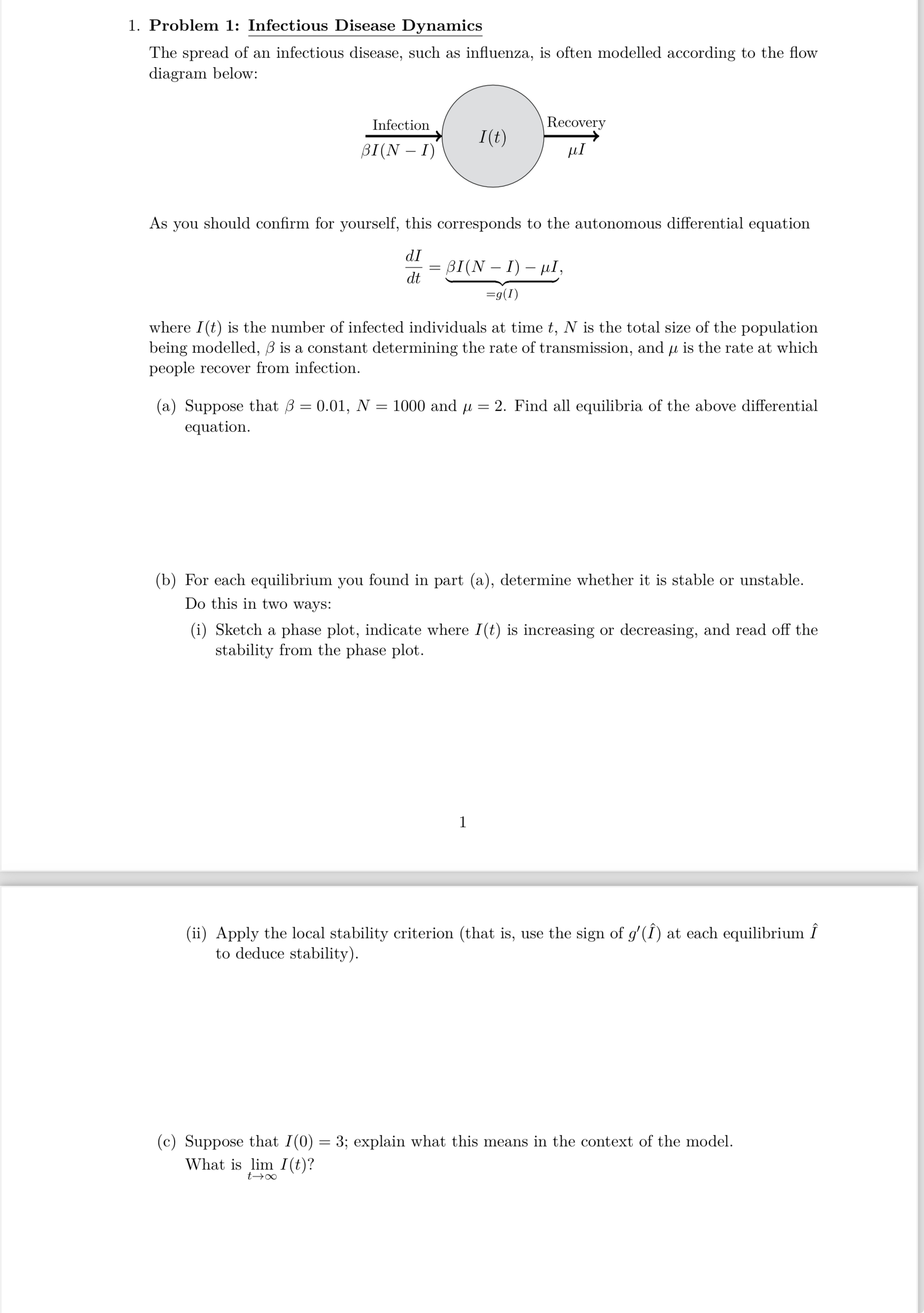 Solved 1 Problem 1 Infectious Disease Dynamics The Spread 