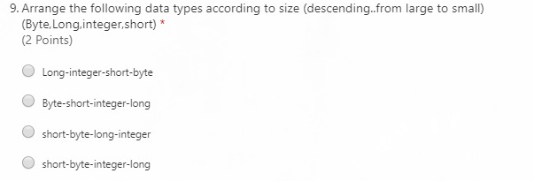 Solved 9. Arrange the following data types according to size | Chegg.com