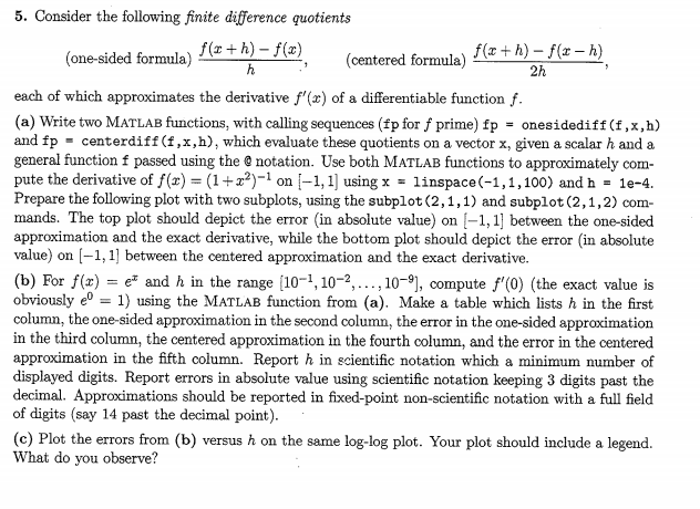 Solved 5. Consider the following finite difference quotients | Chegg.com