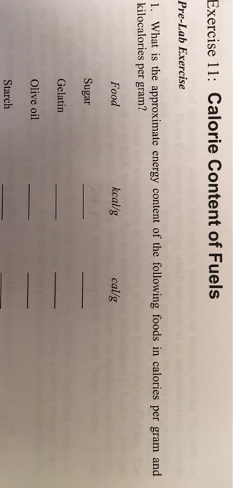 Solved Exercise 11: Calorie Content of Fuels Pre-Lab | Chegg.com Solved Exercise 11: Calorie Content of Fuels Pre-Lab | Chegg.com