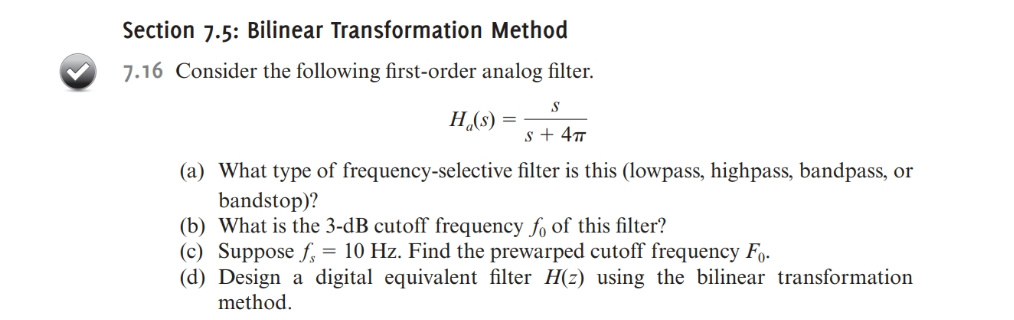 Solved Section 7 5 Bilinear Transformation Method 7 16