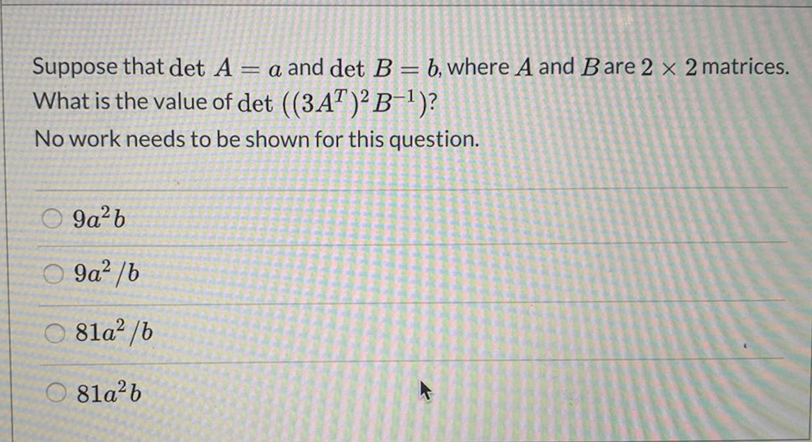 Solved - Suppose that det A= a and det B = b, where A and B | Chegg.com