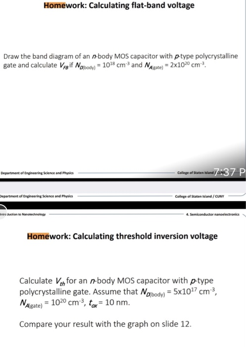 Solved Homework: Calculating flat-band voltage Draw the band | Chegg.com