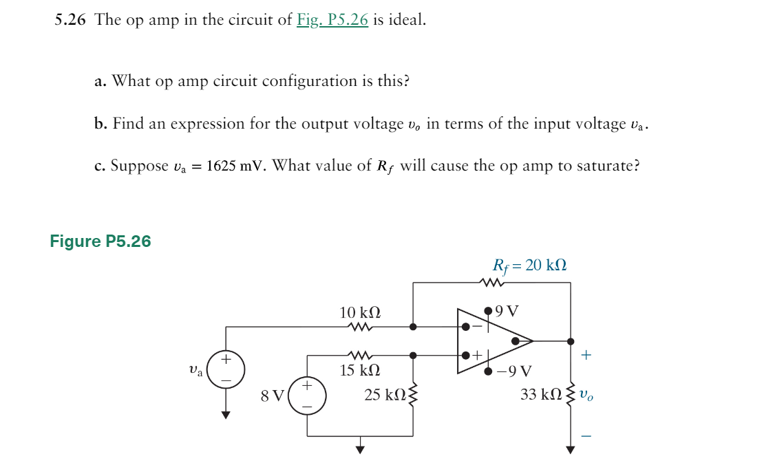 Solved 5.26The op amp in the circuit of Fig. P5.26 ﻿is | Chegg.com