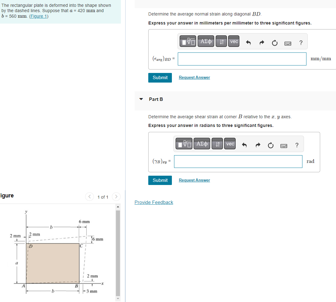 Solved The rectangular plate is deformed into the shape | Chegg.com