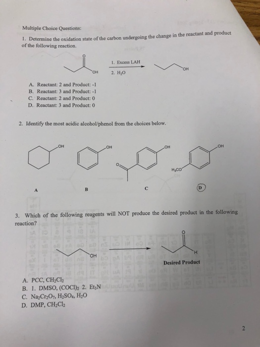 Solved Multiple Choice Questions Determine the oxidation | Chegg.com
