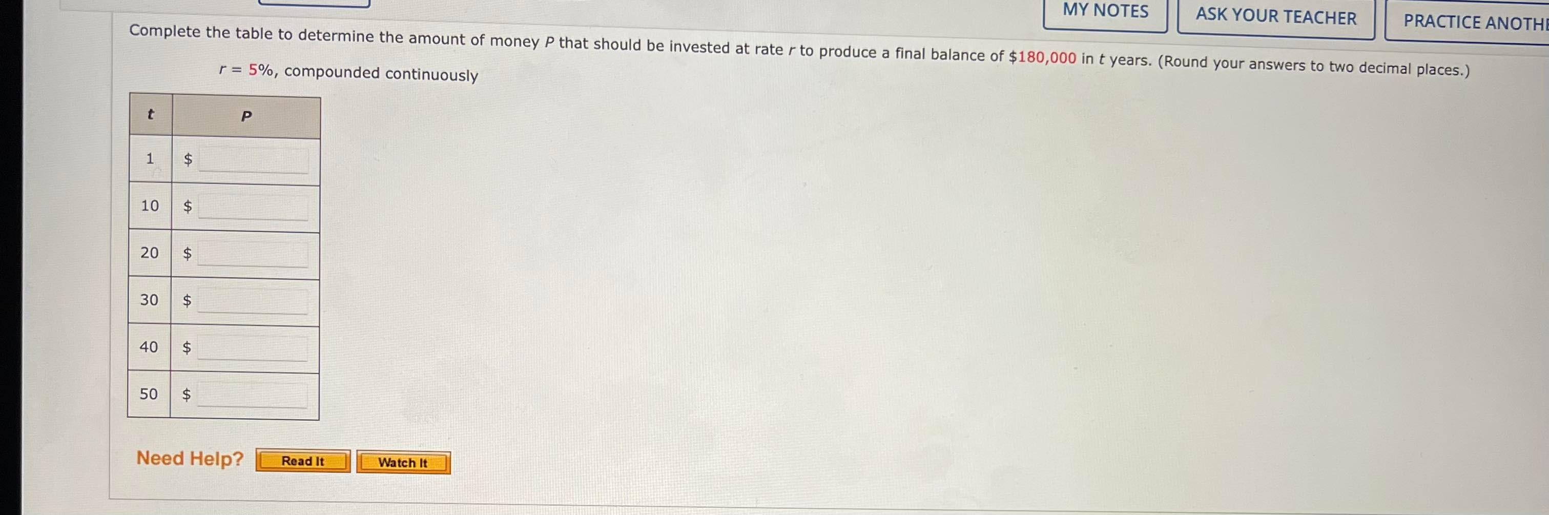 Solved Complete the table to determine the amount of money P | Chegg.com